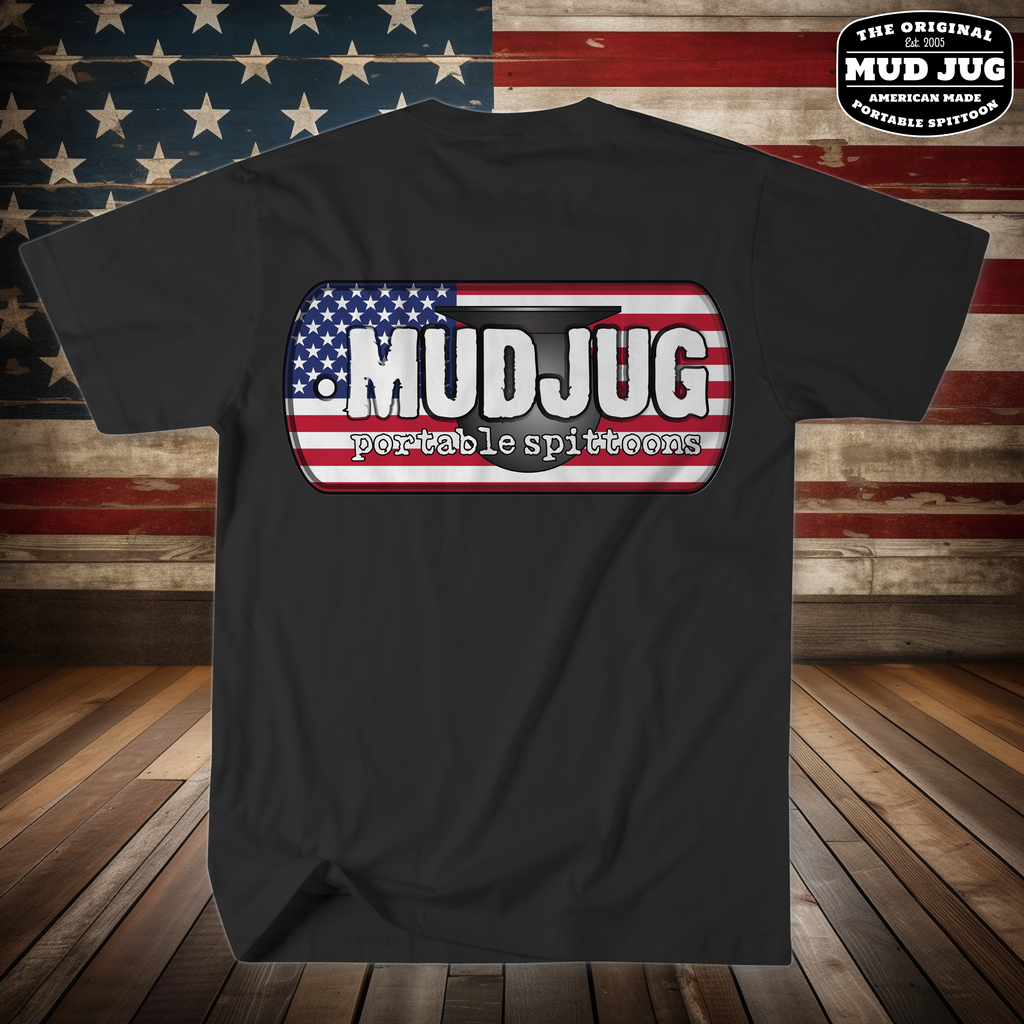Mud Jug© American Flag Dog tag Tee Shirt| Mud Jug